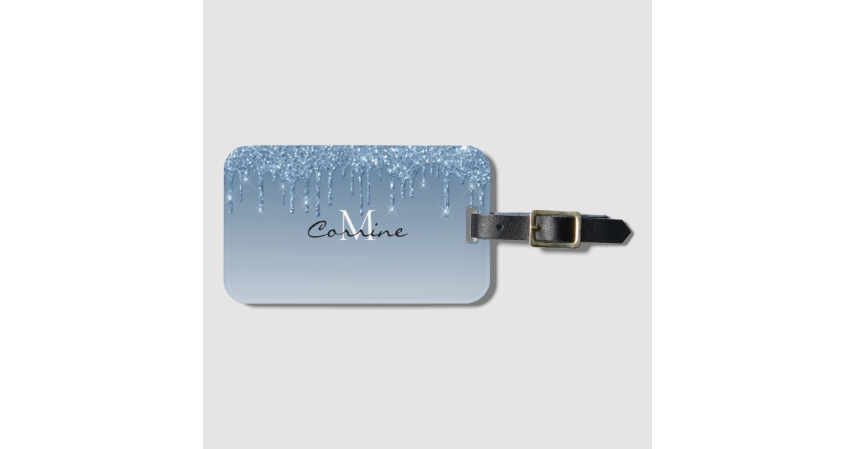 Monogram Metallic Frozen Ice Blue Dripping Glitter Luggage Tag | Zazzle