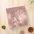 Monogram Metallic Rose Gold Pink Dripping Glitter 3 Ring Binder | Zazzle