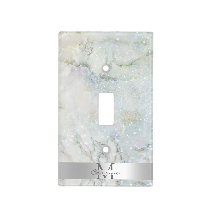 Monogram Metallic Silver + Glitter Quartz Marble Light Switch Cover ...