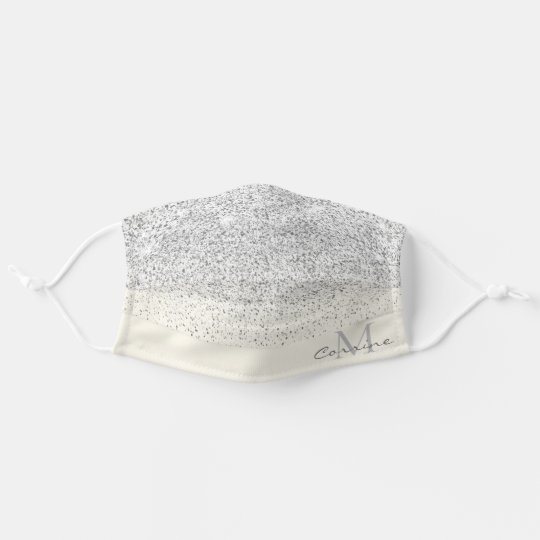 Monogram Metallic Silver Ombre Glitter & Cream Adult Cloth Face Mask ...