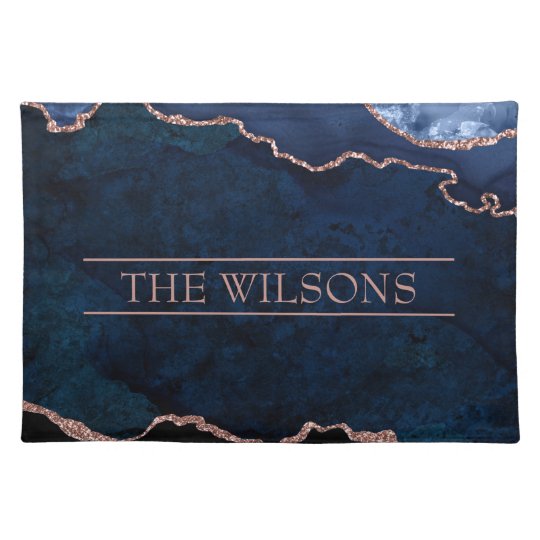 Monogram Midnight Blue Abstract Elegant Marble Cloth Placemat | Zazzle.com