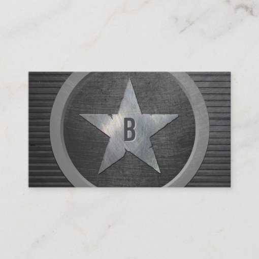 Monogram Military Star Cool Grunge Metallic Business Card | Zazzle