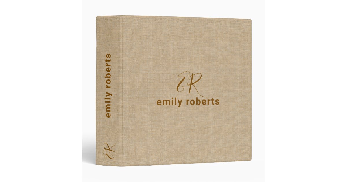 Monogram Minimalistic Beige Linen 3 Ring Binder | Zazzle