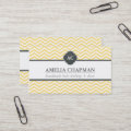 MONOGRAM modern chevron pattern pale yellow grey Business Card | Zazzle