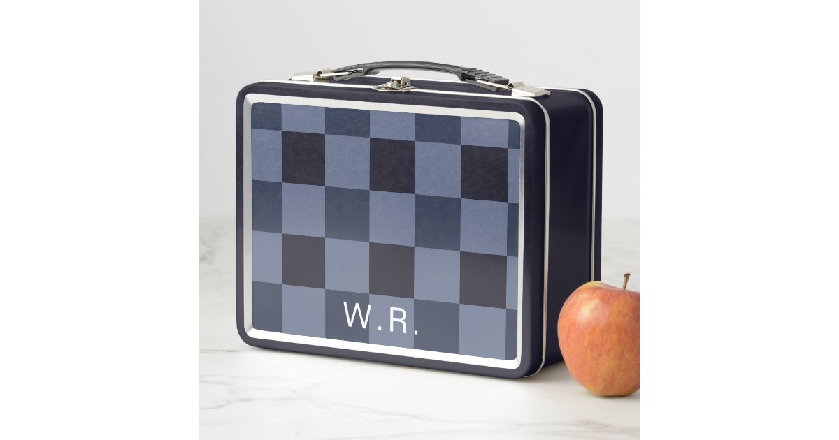 Monogram Modern Cottagecore Gingham Check Plaid Metal Lunch Box | Zazzle