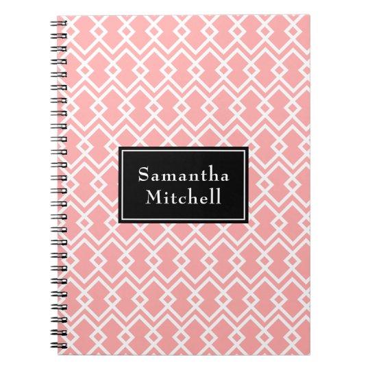 Monogram Modern Geometric Pink Black Notebook | Zazzle.com