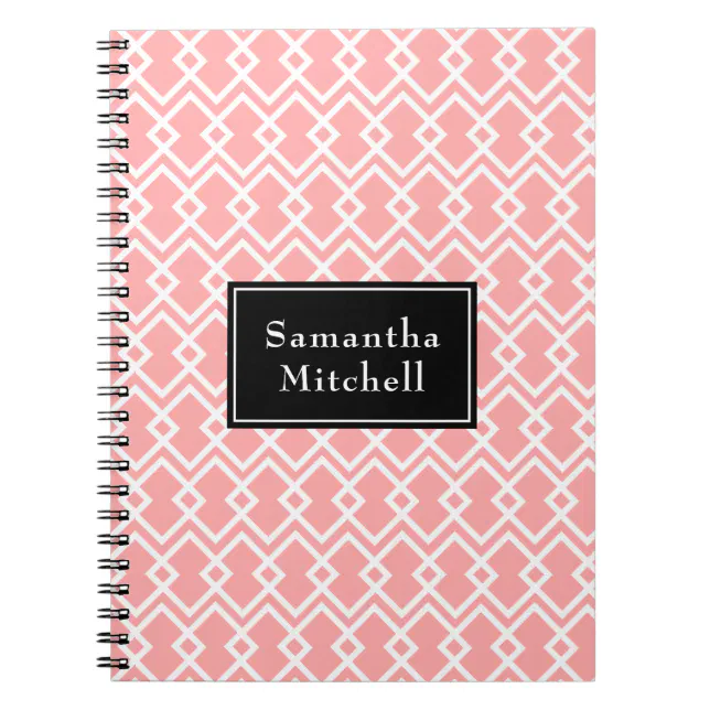 Monogram Modern Geometric Pink Black Notebook | Zazzle