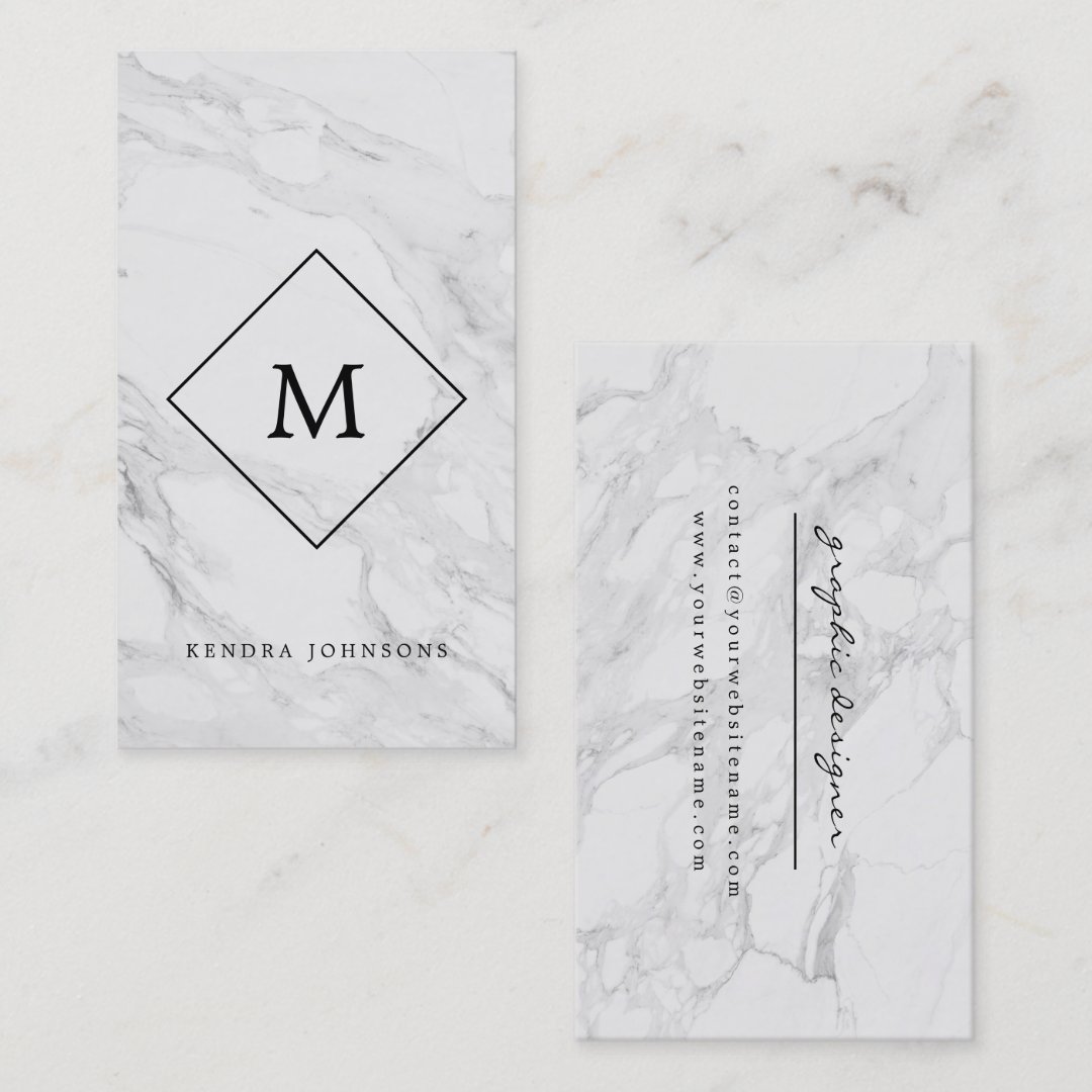 Monogram modern marble business card | Zazzle