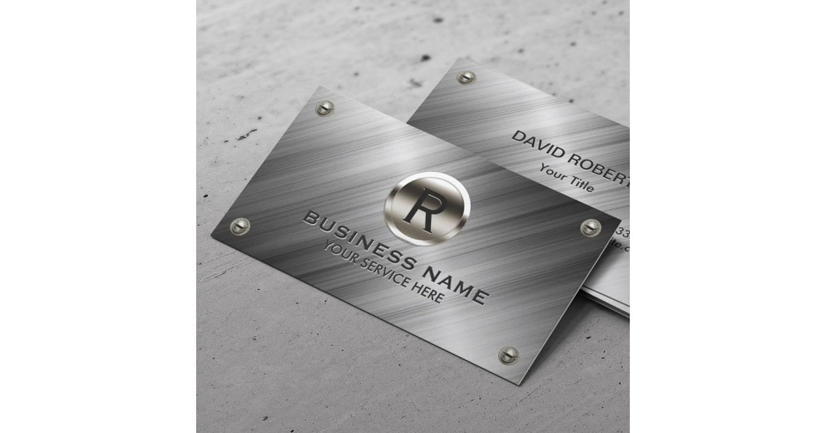 Monogram Modern Metallic Construction Steel Business Card | Zazzle