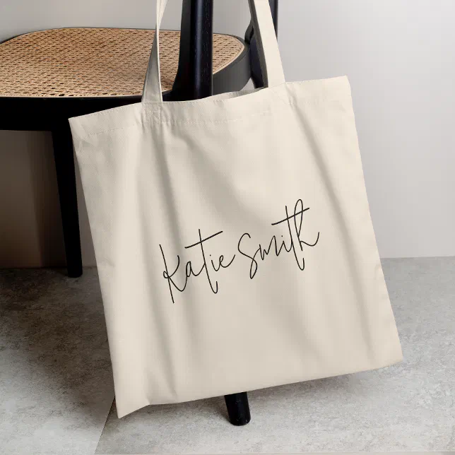 Monogram Modern Minimal Handwritten Script Tote Bag | Zazzle