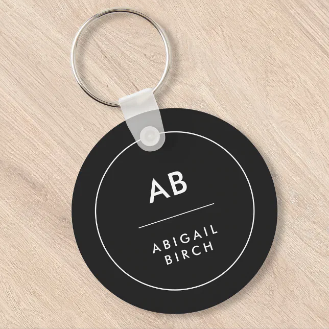 Monogram Modern Minimal Simple Black and White Keychain | Zazzle