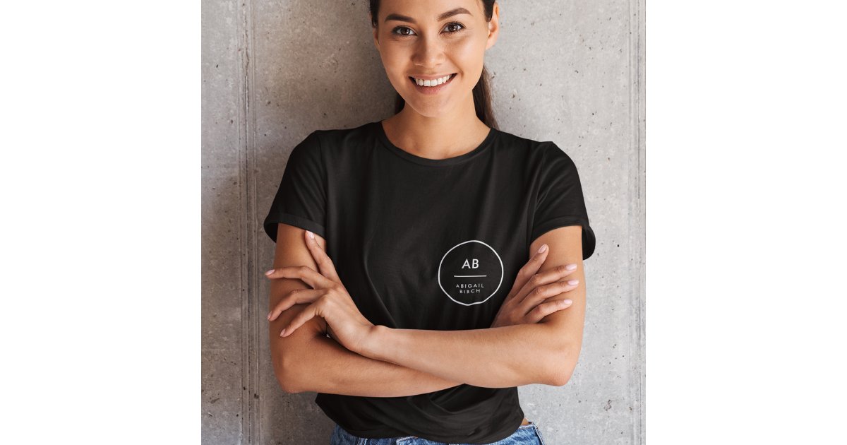 Monogram Modern Minimal Simple Black T-Shirt | Zazzle