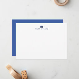 Monogram Modern Navy Blue Typography Note Card | Zazzle