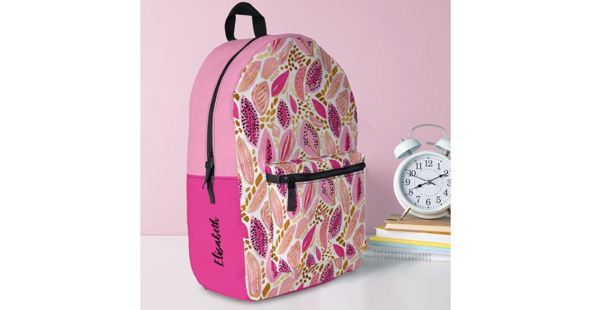Monogram Modern Pink Gold Cute Girls School Printed Backpack | Zazzle