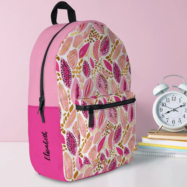 Monogram Modern Pink Gold Cute Girls School Printed Backpack | Zazzle