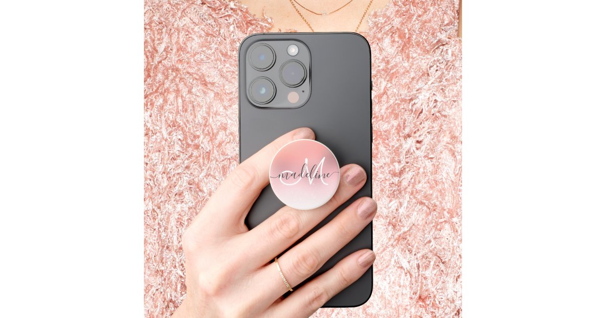 Monogram Modern Script Rose Gold Sparkle PopSocket | Zazzle