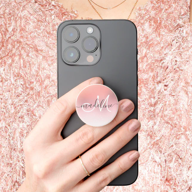 Monogram Modern Script Rose Gold Sparkle PopSocket | Zazzle