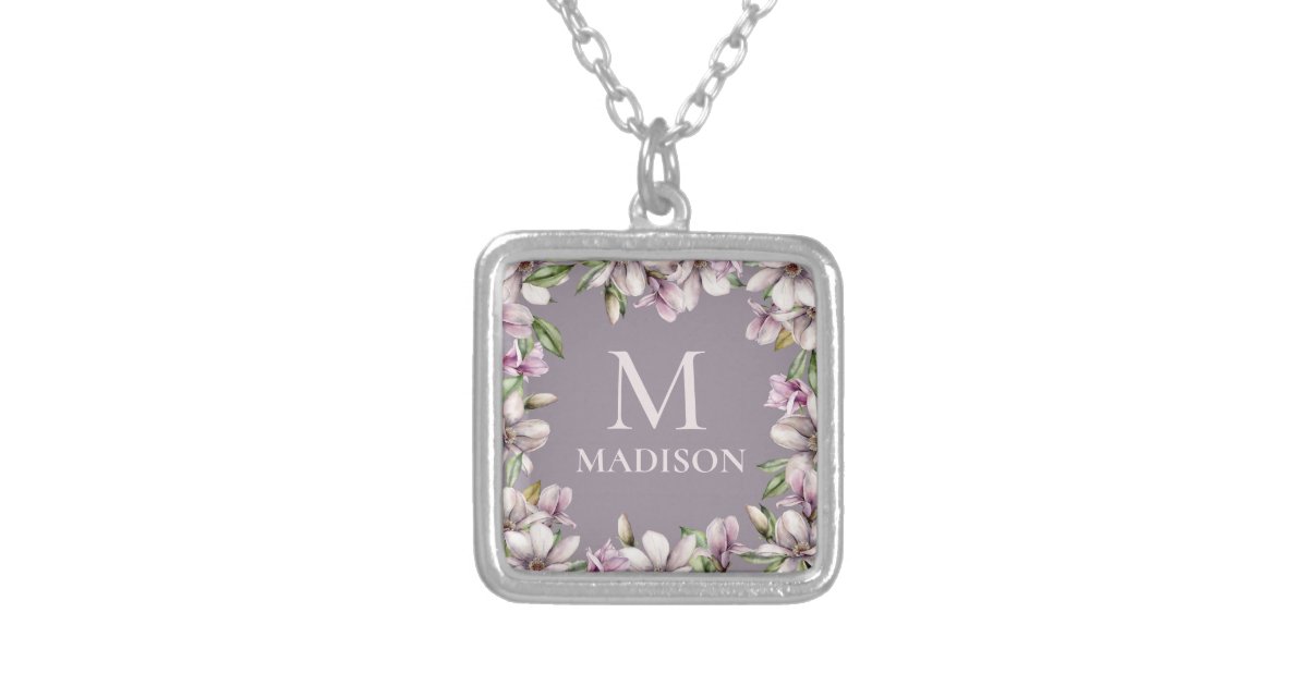 Monogram Monogrammed Magnolia Floral Personalized Silver Plated ...