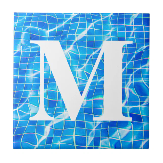 Monogram Monogrammed Swimming Blue Pool Aquatic Ceramic Tile | Zazzle
