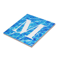 Monogram Monogrammed Swimming Blue Pool Aquatic Ceramic Tile | Zazzle