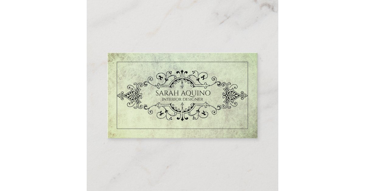 Monogram Mottled Green Texture Interior Designer Calling Card | Zazzle
