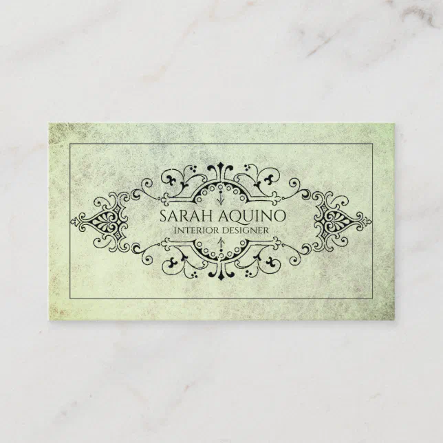 Monogram Mottled Green Texture Interior Designer Calling Card | Zazzle