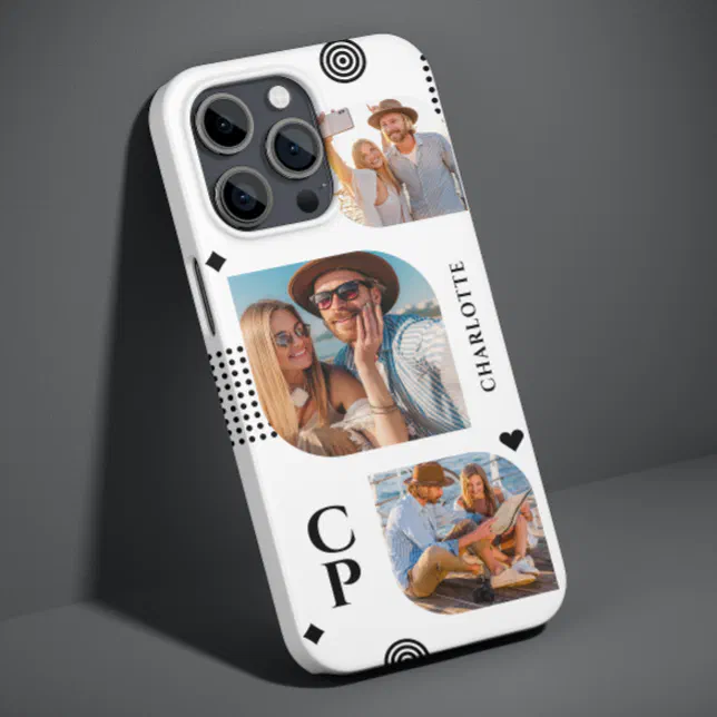 Monogram Name 3 Photo Collage Trendy Modern Case-Mate iPhone Case | Zazzle