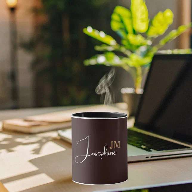 Monogram name black gold mug | Zazzle