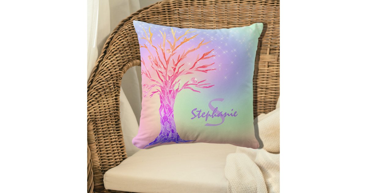 Monogram Name Girly Rainbow Sparkles Throw Pillow | Zazzle