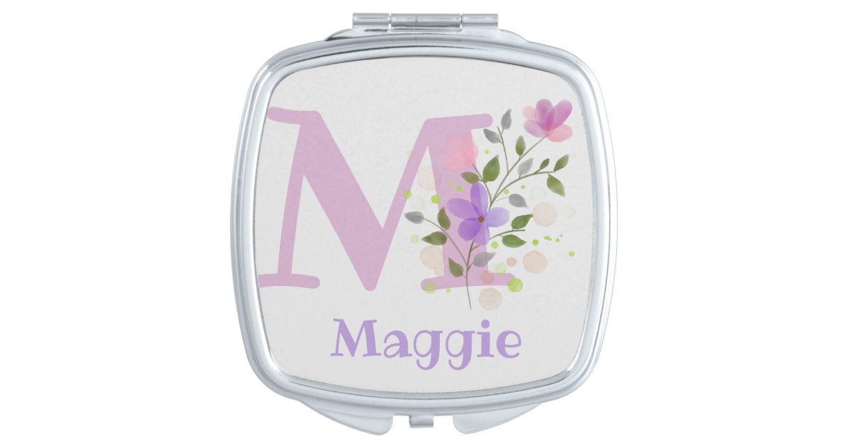 Monogram & Name Maggie with Flowers Compact Mirror | Zazzle