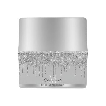 Monogram Name Platinum Silver Dripping Glitter Checkbook Cover | Zazzle