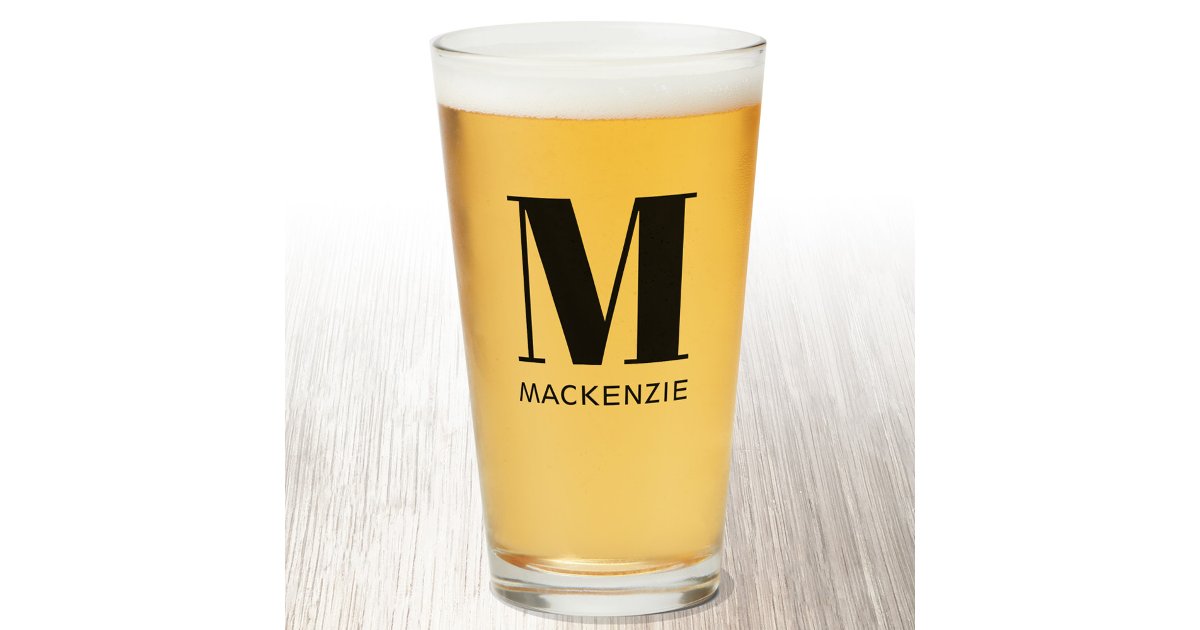 Monogram Name Simple Beer Glass | Zazzle