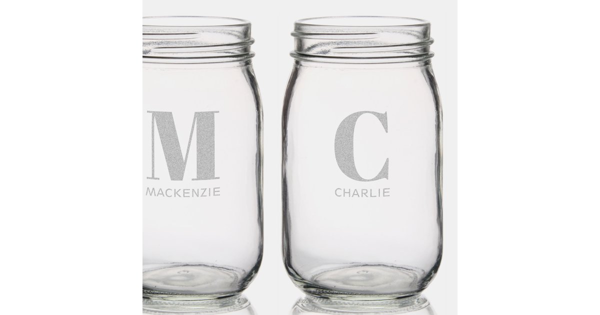 Monogram Name Simple Mason Jar | Zazzle