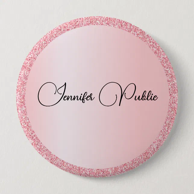 Monogram Name Template Rose Gold Glitter Look Huge Button | Zazzle