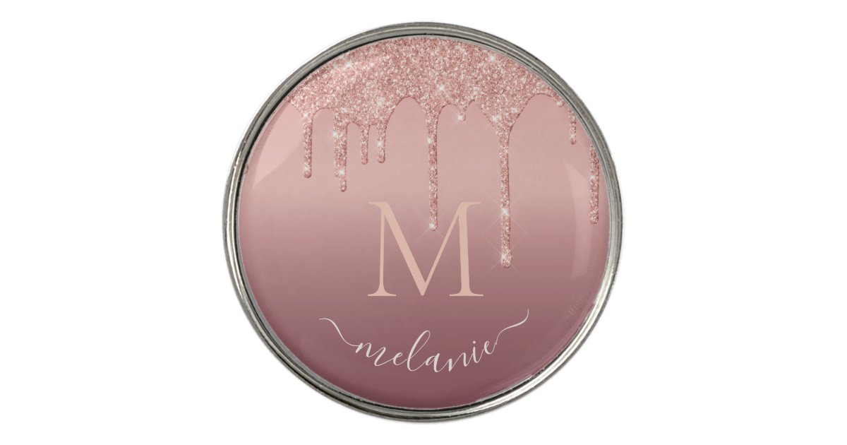 Monogram Name Text Rose Gold Blush Glitter Sparkle Golf Ball Marker ...