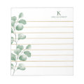 Monogram Name Watercolor Eucalyptus Gold Lined Notepad | Zazzle