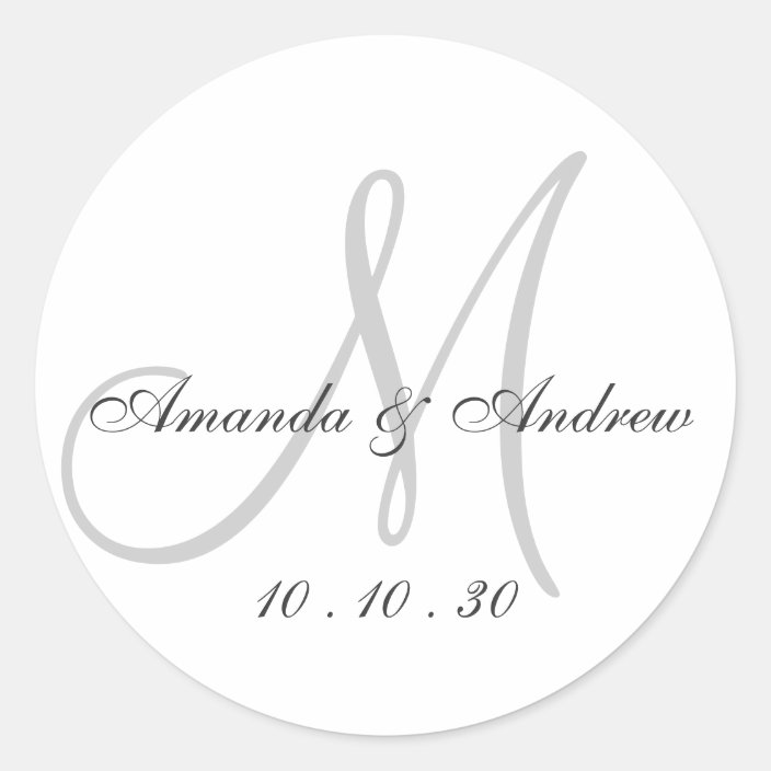 Monogram Names Date Script Elegant Wedding Classic Round Sticker ...
