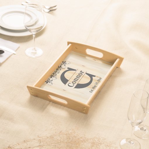 Monogram Natural Butcher Block Wood Design Serving Tray | Zazzle