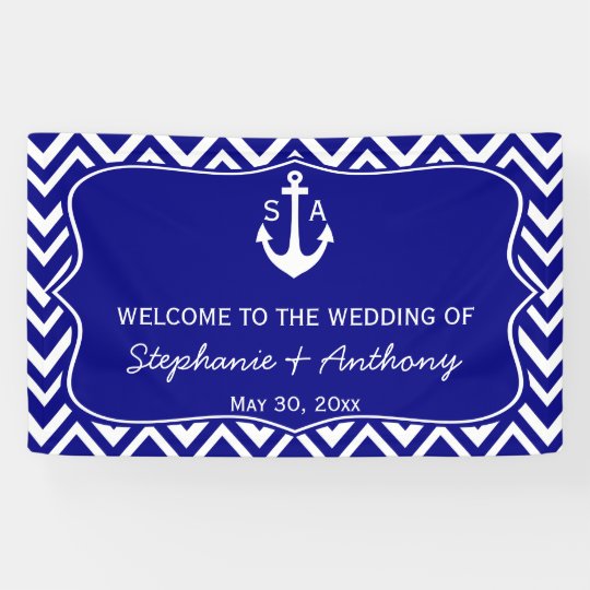 Monogram Navy Blue and White Nautical Wedding Banner | Zazzle.com