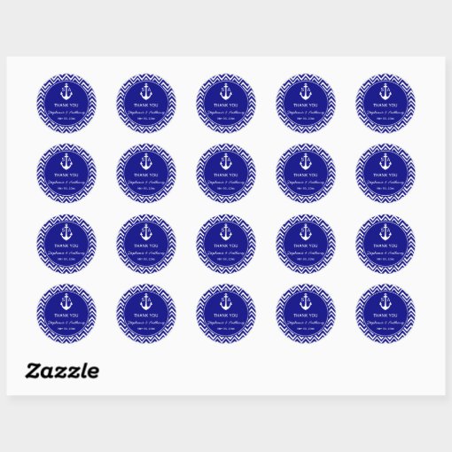 Monogram Navy Blue and White Nautical Wedding Classic Round Sticker ...