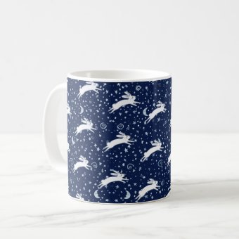 Monogram Navy Blue Celestial Bunny Rabbit Stars Coffee Mug | Zazzle