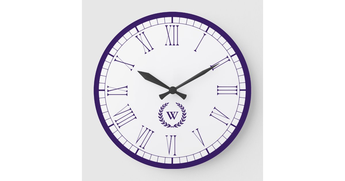 Monogram Navy Blue Classic Wall Clock | Zazzle