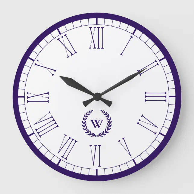 Monogram Navy Blue Classic Wall Clock | Zazzle