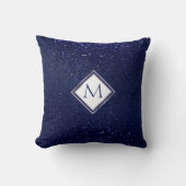 Monogram Navy Blue Glitter and Silver Throw Pillow | Zazzle