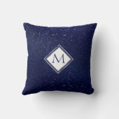 Monogram Navy Blue Glitter and Silver Throw Pillow | Zazzle