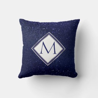 Monogram Navy Blue Glitter and Silver Throw Pillow | Zazzle