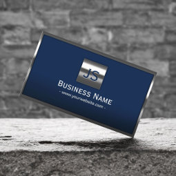 Monogram Navy Blue Modern Metal Frame Professional Business Card | Zazzle