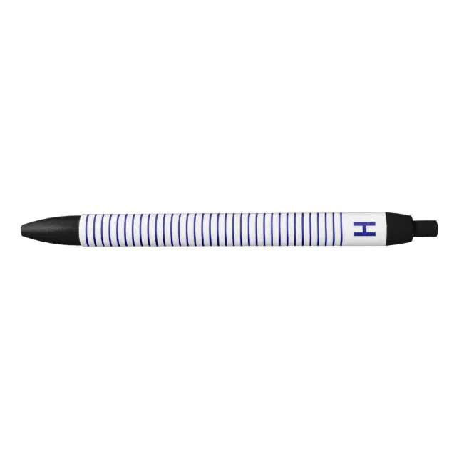 Monogram Navy Blue White Stripes Writing Pen | Zazzle