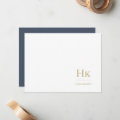 Monogram Navy Gold Simple Elegant Social Notecard | Zazzle