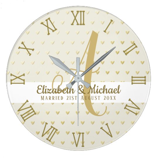 Monogram Newlyweds Wedding Gold Elegant Gift Large Clock | Zazzle.com